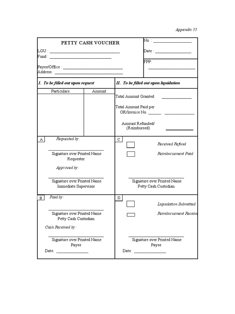 Petty Cash Voucher: Appendix 33 | PDF