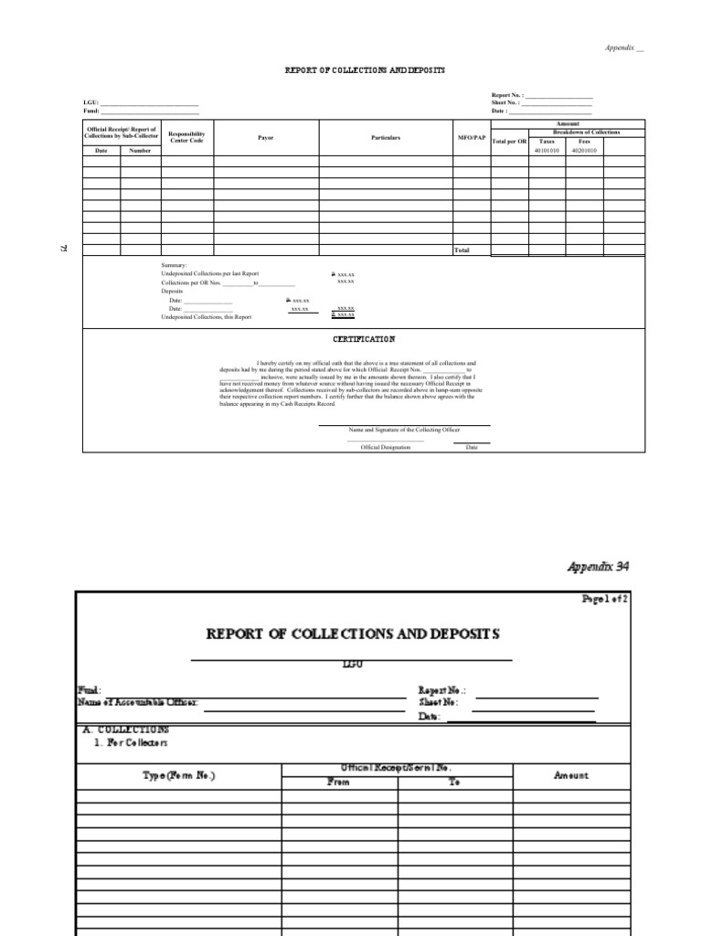 Report of Collections and Deposits: Appendix | PDF | Cheque | Deposit ...