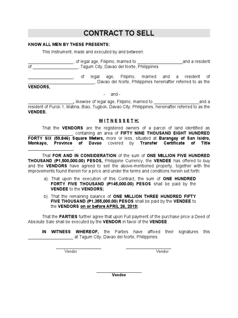 Contract To Sell: Vendor Vendor | PDF | Law And Economics | Private Law