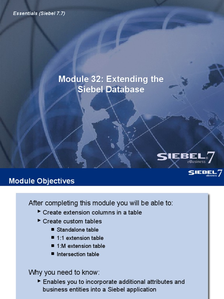 32ESS - Extending The Siebel Database | PDF | Databases | Table (Database)