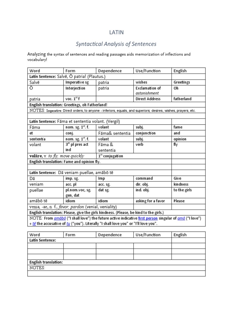 Syntactical Analysis Form - For Latin Translation | PDF | English ...