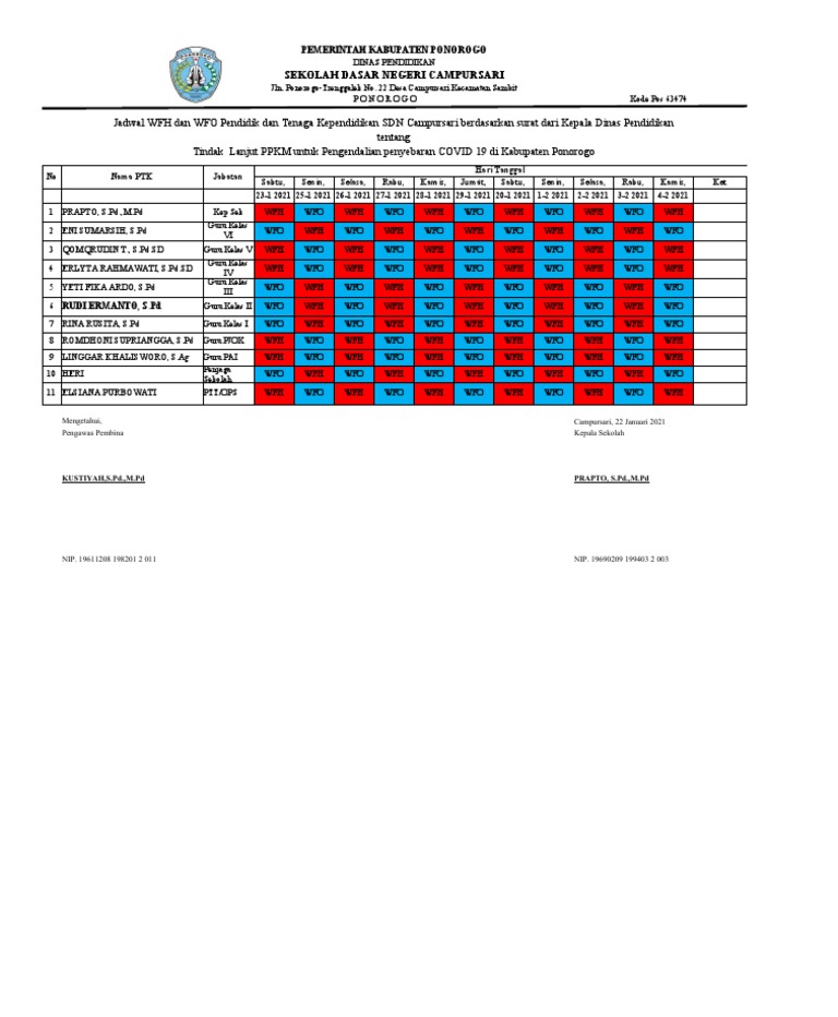 Campursari Jadwal WFH Januari 2021 | PDF