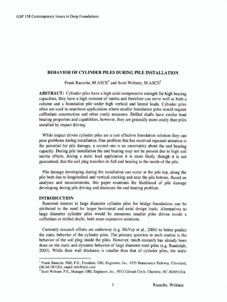 Behavior of Cylinder Piles During Pile Installation | PDF | Deep ...