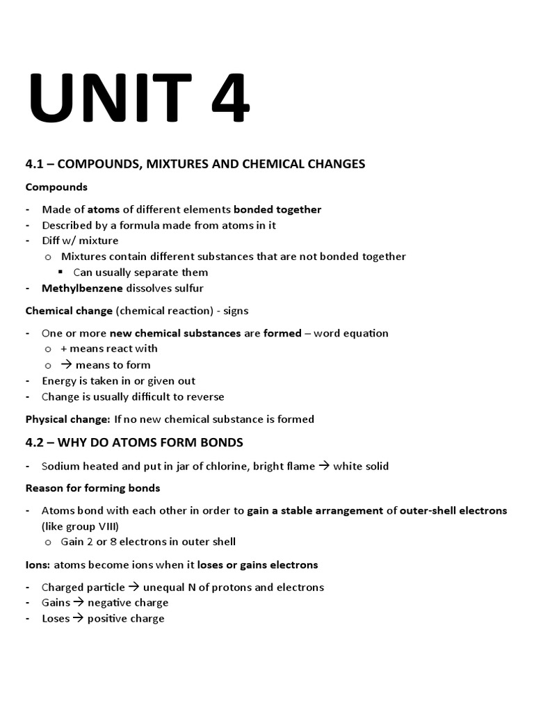 IGCSE Chemistry - UNIT 4 - COMPOUNDS | PDF | Ion | Ionic Bonding