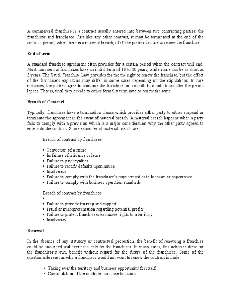 Franchise Agreement Renewal and Termination | PDF | Franchising ...