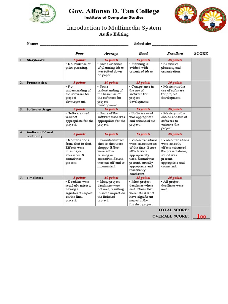 RUBRICS - Video Editing | PDF | Computing | Computing And Information ...