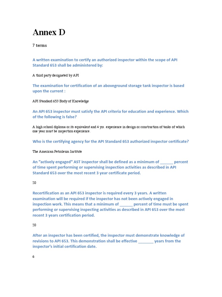 API 653 - Annex D - 7 Terms | PDF