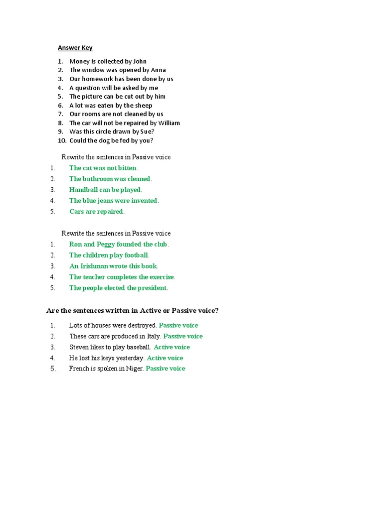 Passive Voice Answer Key | PDF