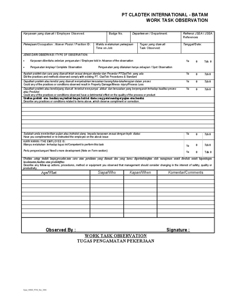 Work Task Observation | PDF