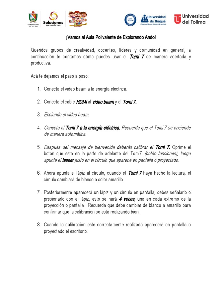 Cómo usar el Tomi 7 de manera efectiva en el Aula Polivalente | PDF