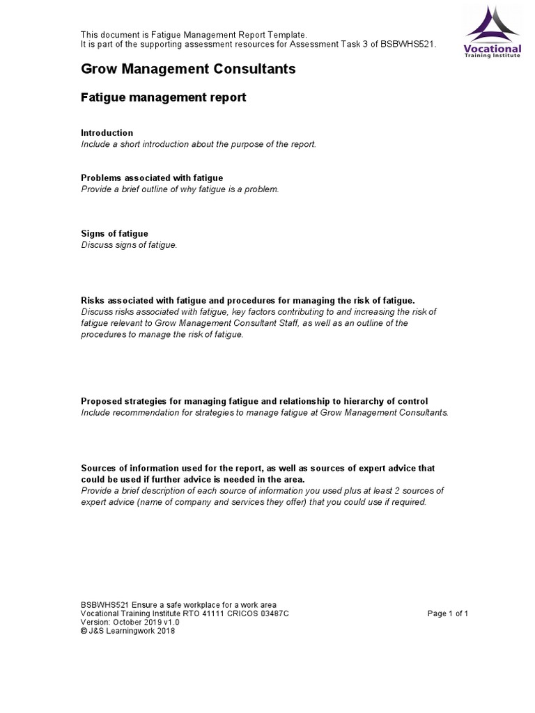 Fatigue Management Report Template | PDF