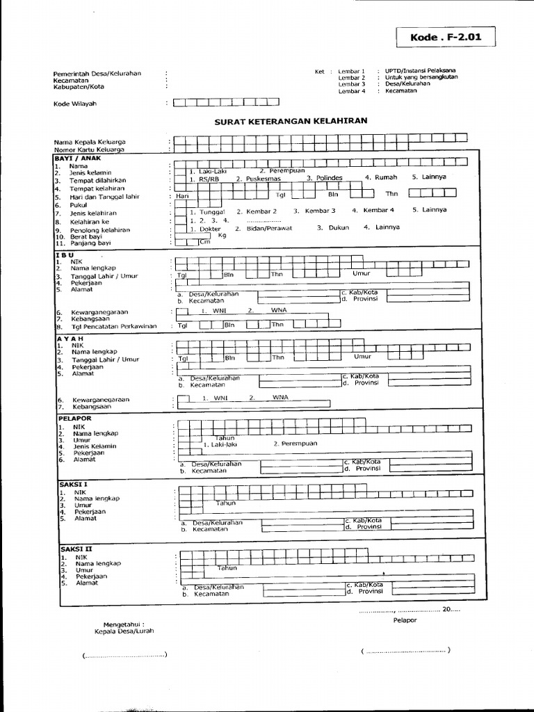 Formulir Pendaftaran Akta Kelahiran Anak | PDF