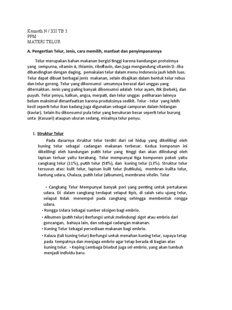 Tugas PPM Olahan Telur Kenneth - XII - TB - 3 | PDF