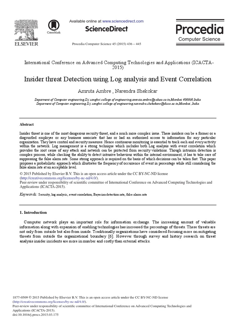 Insider Threat Detection Using Log Analysis and Event Correlation | PDF ...