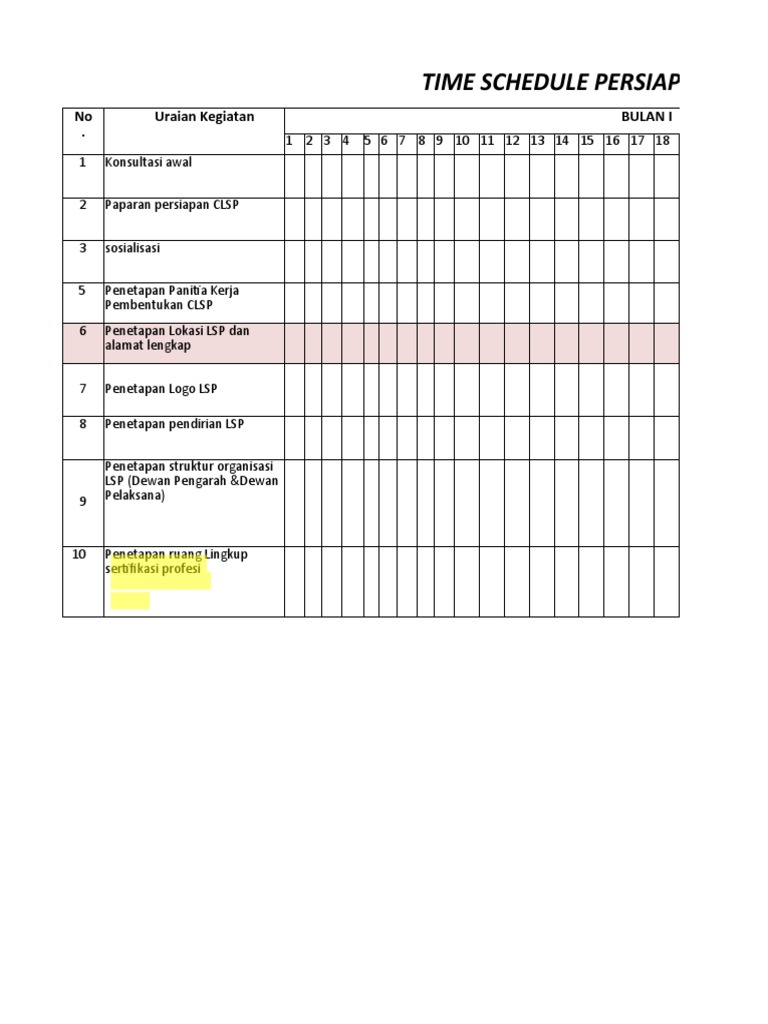 Contoh Time Schedule Pendirian LSP | PDF