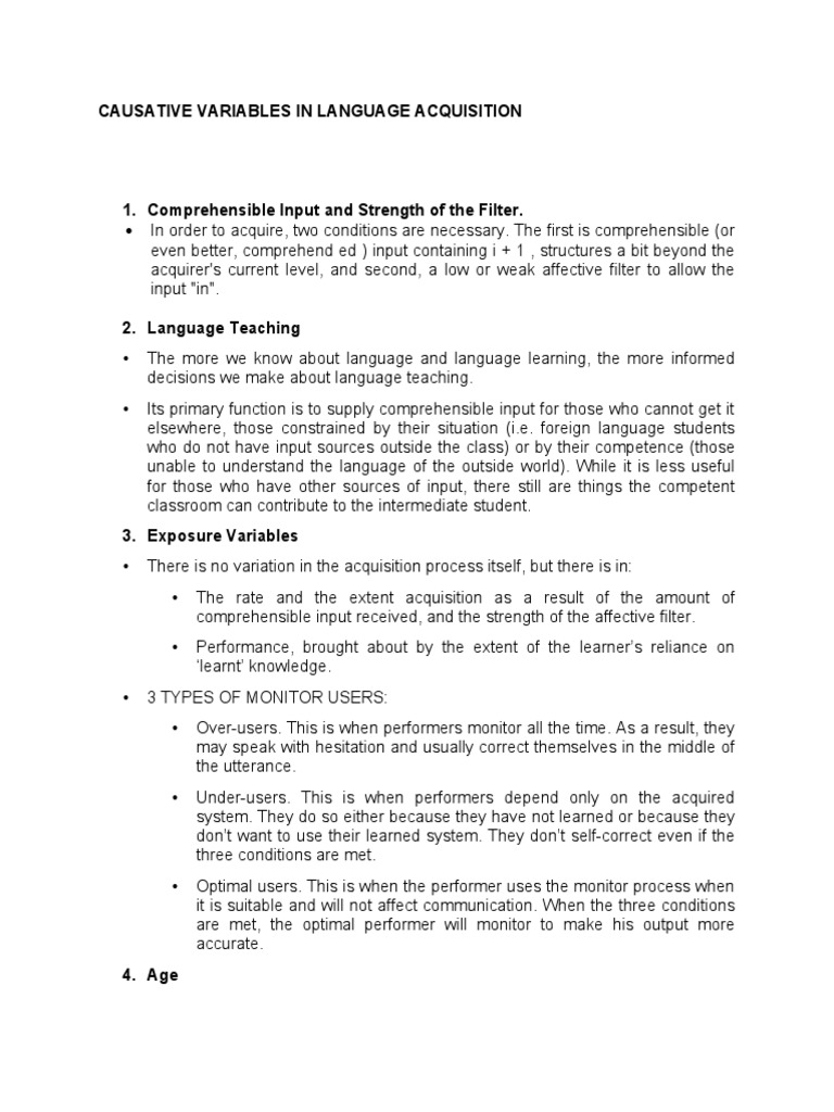 Causative Variables in Language Acquisition | PDF | Second Language | Second Language Acquisition