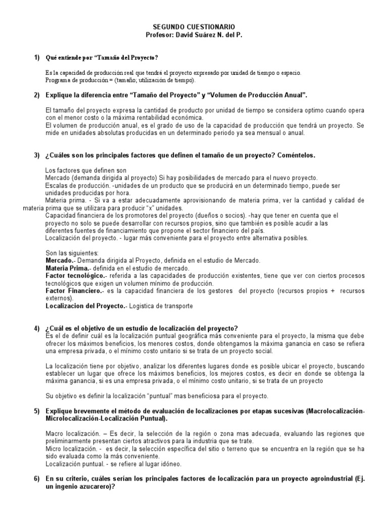 Segundo Cuestionario de Proyecto | PDF | Ingeniería | Ingeniero civil
