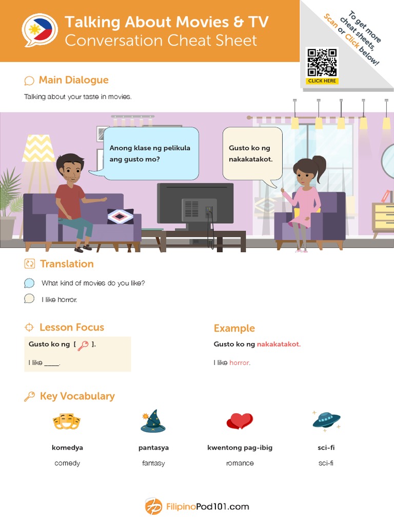 Talking About Movies & TV Conversation Cheat Sheet: Main Dialogue | PDF ...