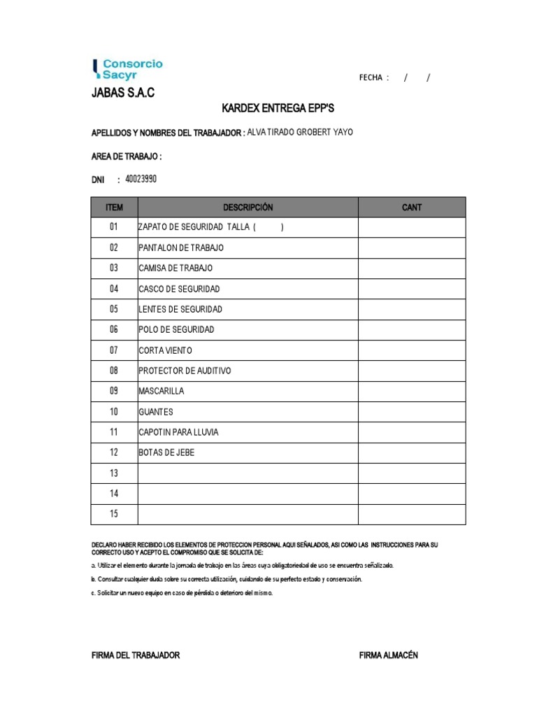 Modelo de Cardex | PDF