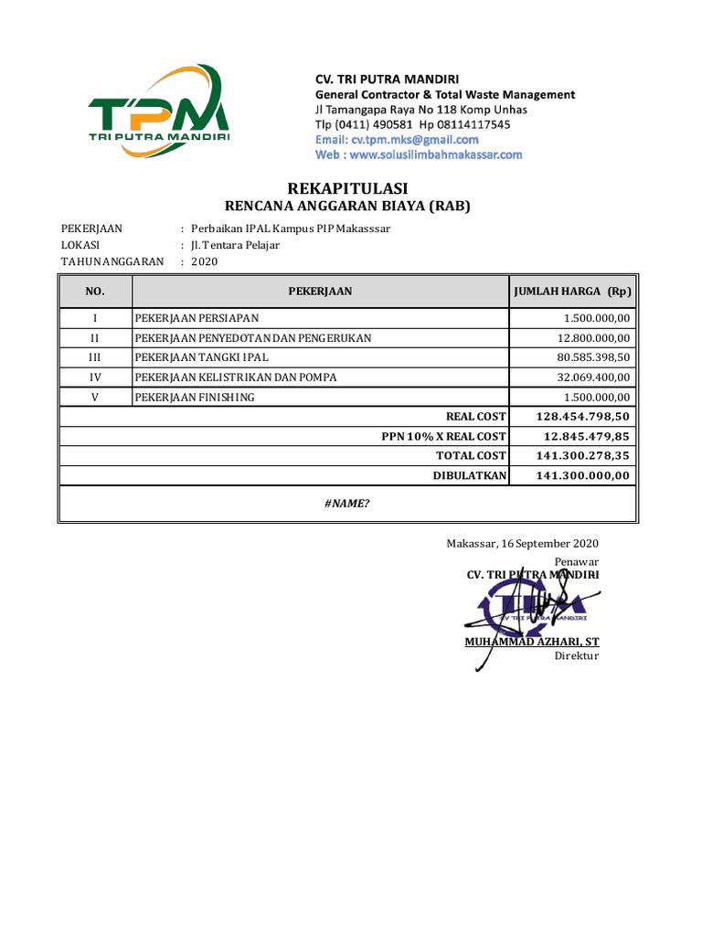 RAB Perbaikan IPAL Kampus PIP Makassar | PDF | Griya & Taman