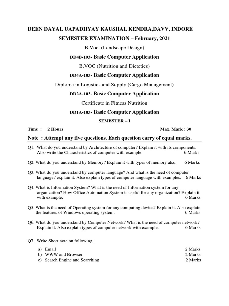 Exam - Paper - Basic Computer Application | PDF