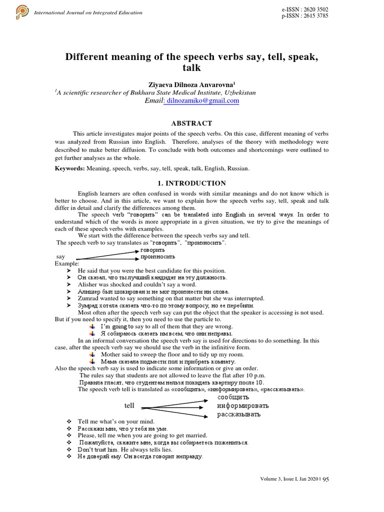 Different Meaning of The Speech Verbs Say, Tell, Speak, Talk | PDF ...