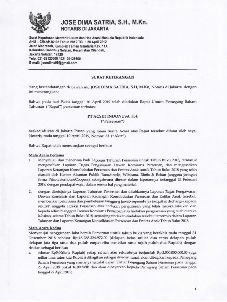 Jose Dima Satria, S.H., M.KN.: Notaris Di Jakarta | PDF
