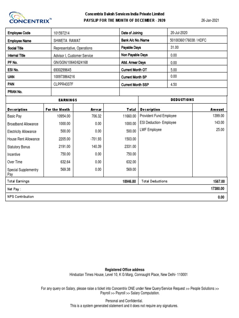 Dec Salary Slip | PDF | Payroll | Employment