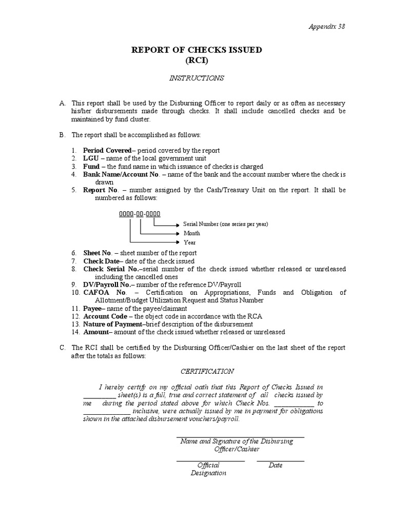 RCI Report of Checks Issued Guidelines | PDF | Cheque | Payments