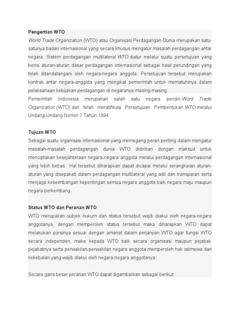 (Bahan) Pengertian WTO | PDF
