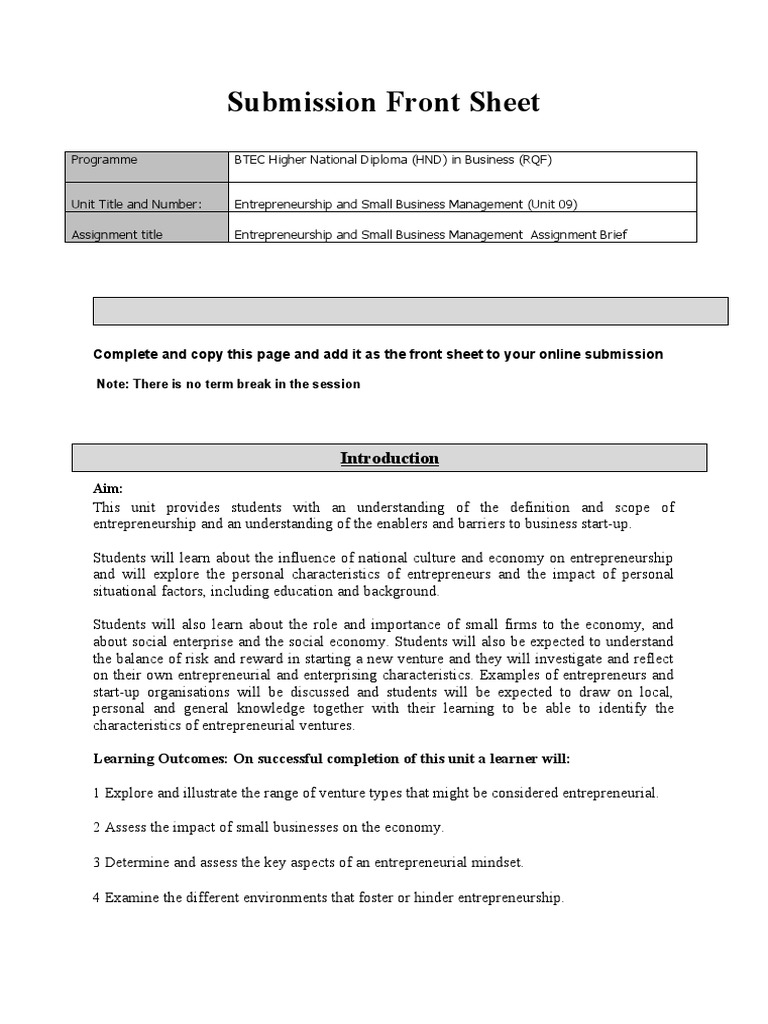 X8-Jan To Apr 2021 ESBM Assignment Brief - 1-1 | PDF | Entrepreneurship | Plagiarism