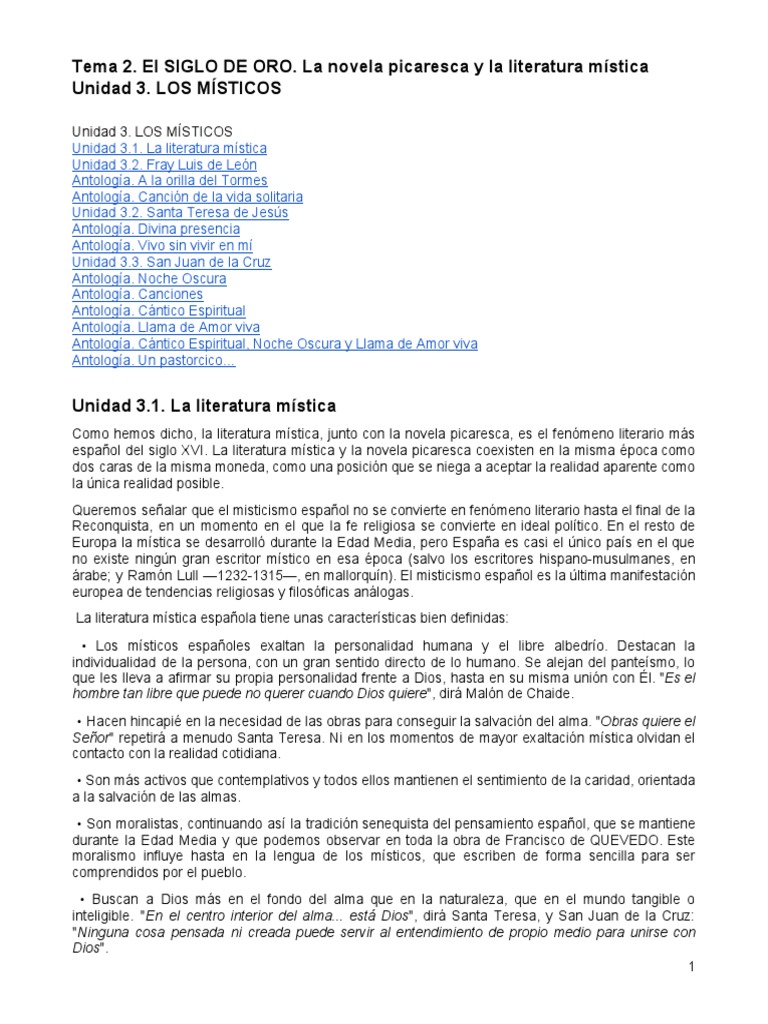 M2-T2-U3 - Tema 2. El SIGLO DE ORO. La Novela Picaresca y La Literatura Mística - Unidad 3. LOS ...