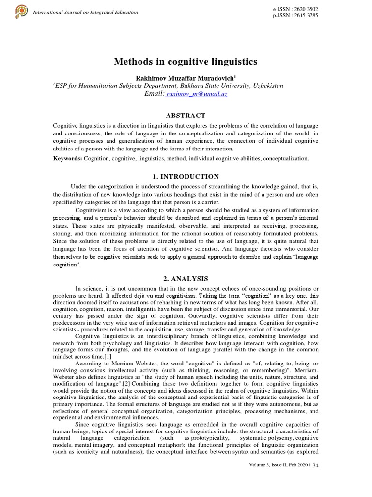 Cognitive Linguistics Methods | PDF | Linguistics | Semantics