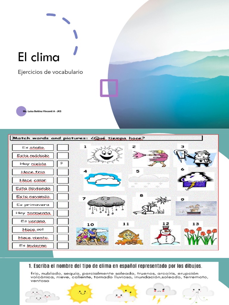 El Clima - Ejercicios Con El Vocabulario | PDF