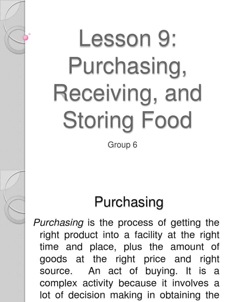 Food Purchasing, Receiving, Storage Guide | PDF | Vegetables | Foods