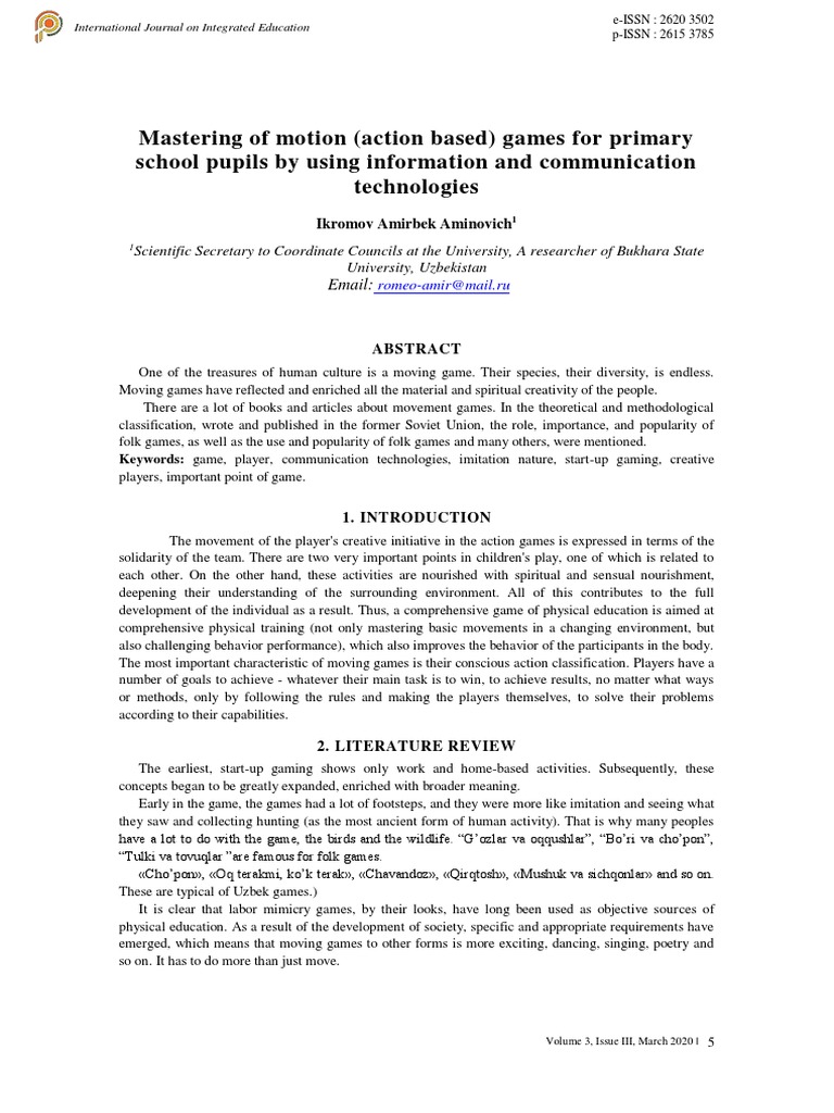 Mastering of Motion (Action Based) Games For Primary School Pupils by ...