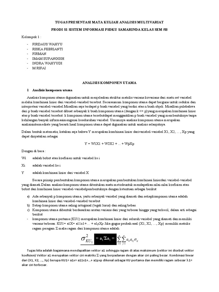 Analisis Komponen Utama | PDF