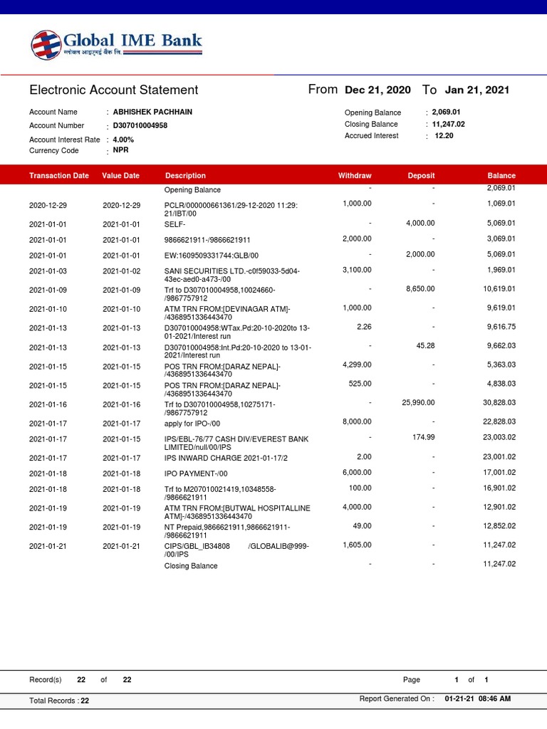 To Electronic Account Statement From: Dec 21, 2020 Jan 21, 2021 | PDF ...