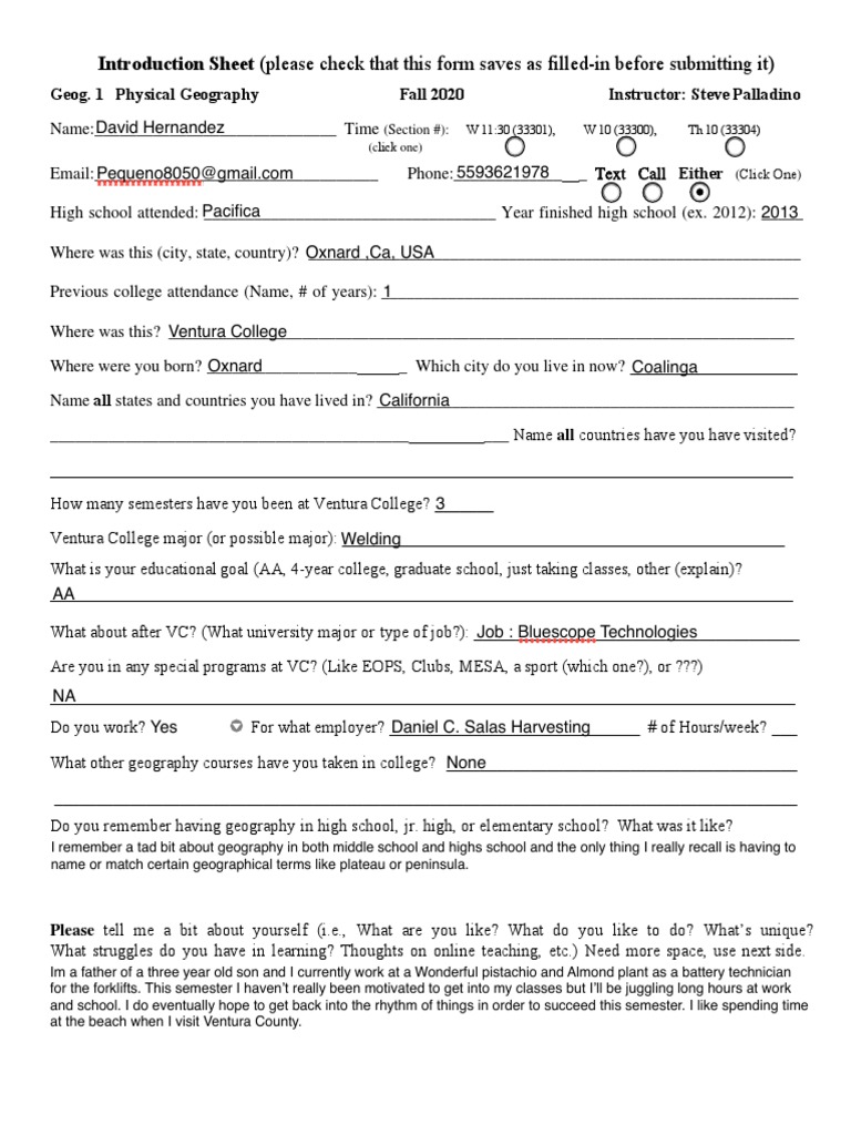 Introduction Sheet (Please Check That This Form Saves As Filled-In ...