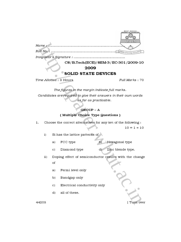 HT TP: //qpa Pe R.W But .Ac .In: 2009 Solid State Devices | PDF | P–N Junction | Field Effect ...
