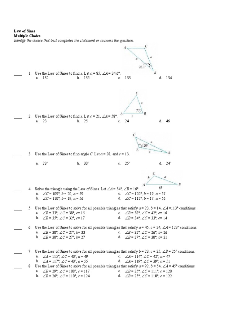 Law of Sines Practice Questions | PDF | Satellite | Distance