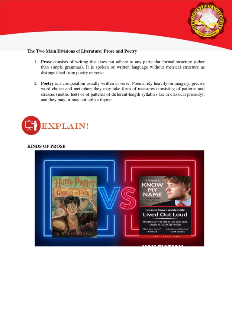 Explain!: The Two Main Divisions of Literature: Prose and Poetry | PDF ...