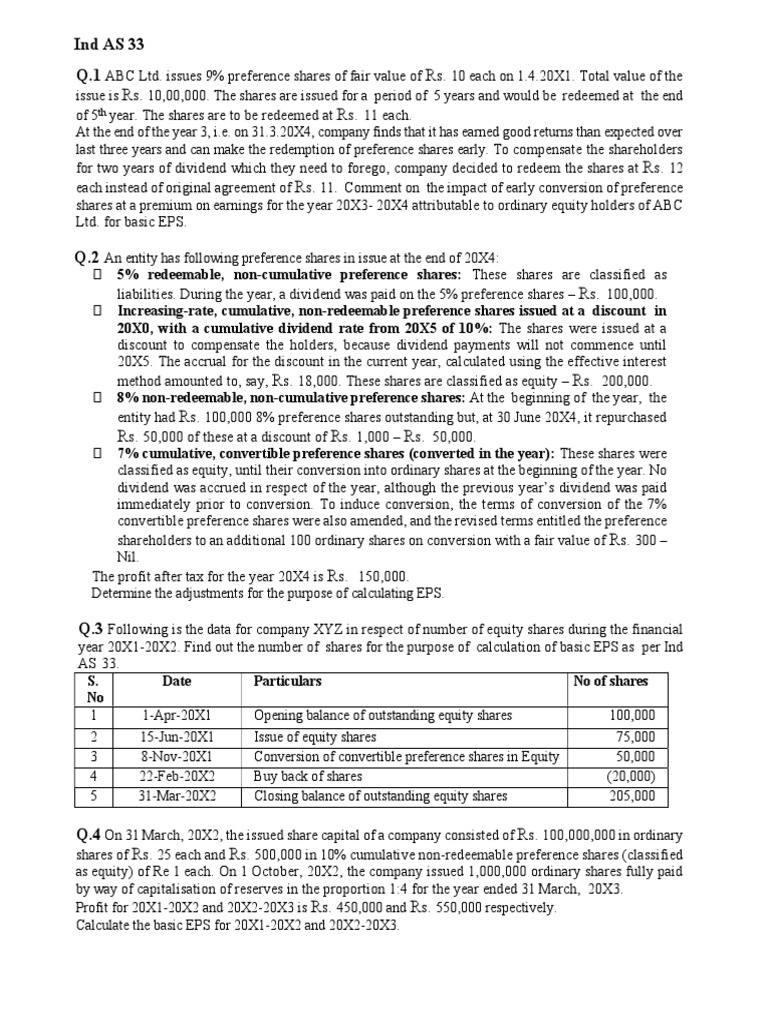 Ind AS 33 Handout | PDF | Preferred Stock | Dividend