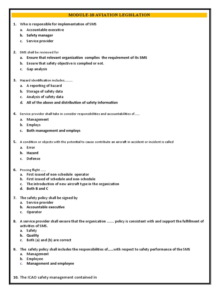 Module-10 Aviation Legislation: The ICAO Safety Management Contained in ...