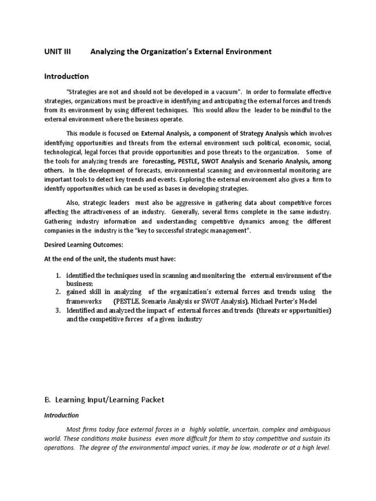 UNIT III Analyzing The Organization | PDF | Strategic Management | Swot ...
