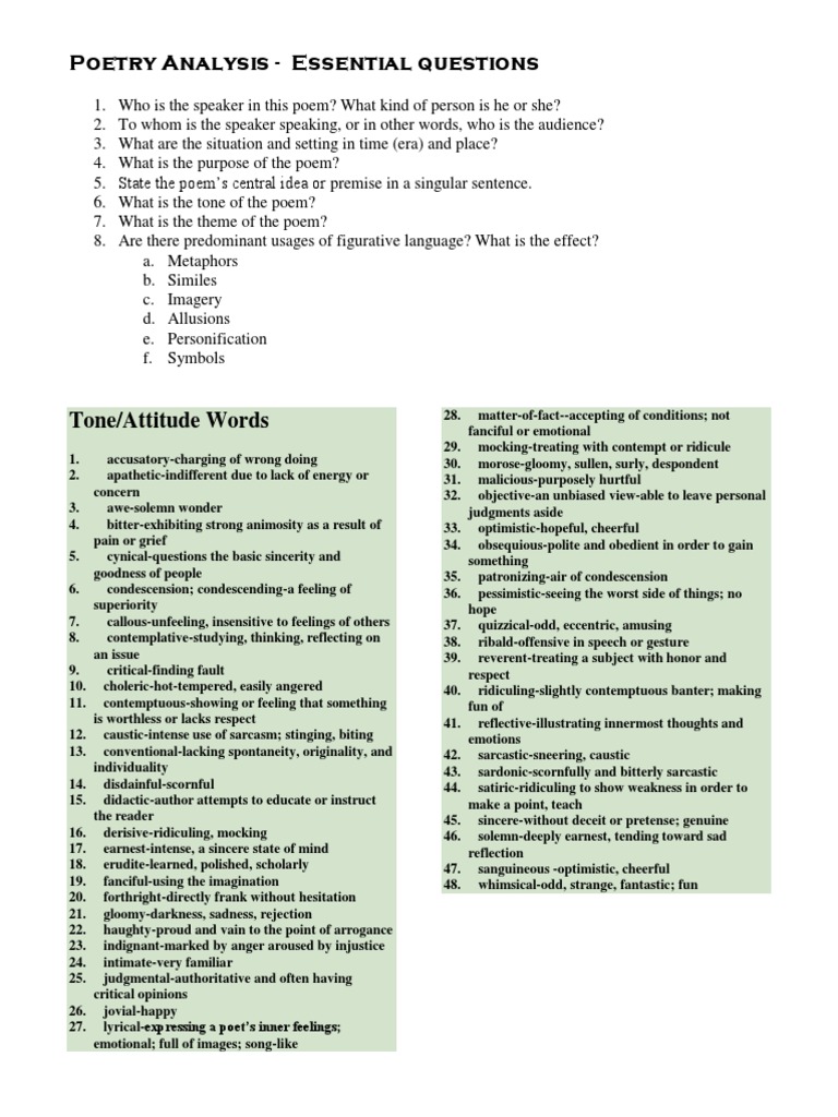 Poetry Analysis Questions | PDF | Plot (Narrative) | Poetry