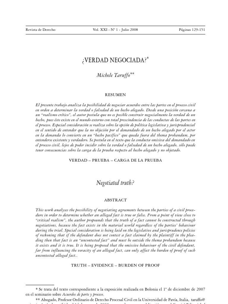 Verdad Negociada - Taruffo | PDF | Verdad | Consecuencia Lógica