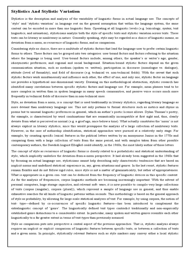 Understanding Stylistic Variation | PDF | Linguistics | English Language