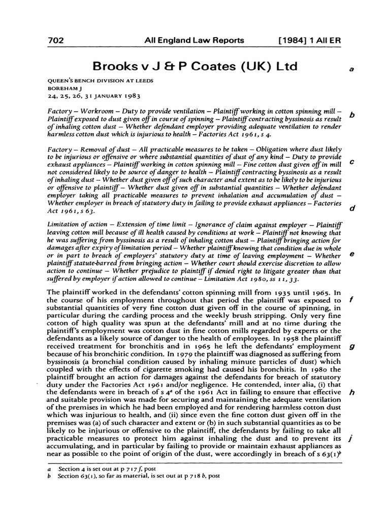 Brooks V J and P Coates (UK) LTD (1984) 1 All ER 702 | PDF