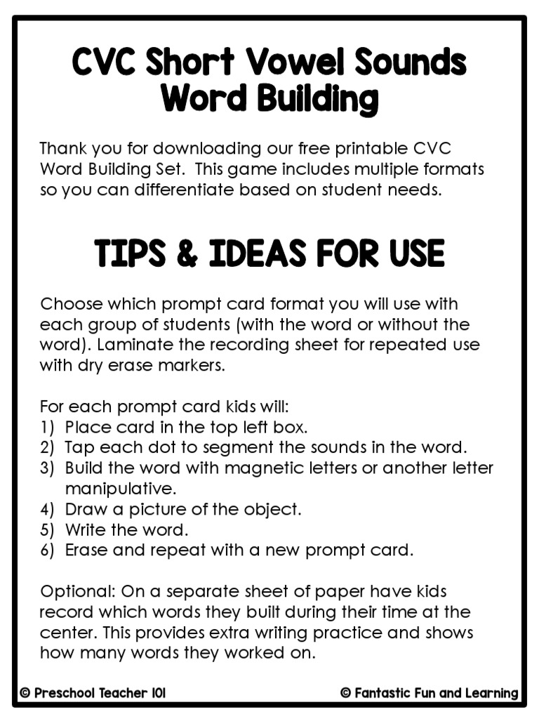 Your Free Printable CVC Word Building Mat Set | PDF | Language Arts ...